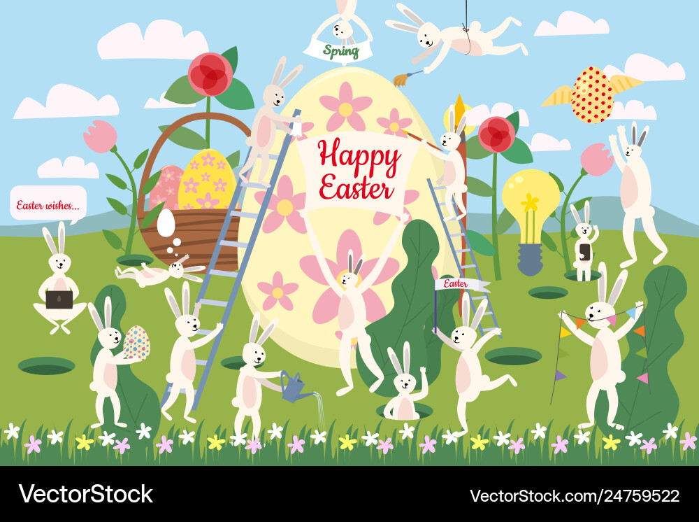 Set cute easter cartoon characters and design Vector Image