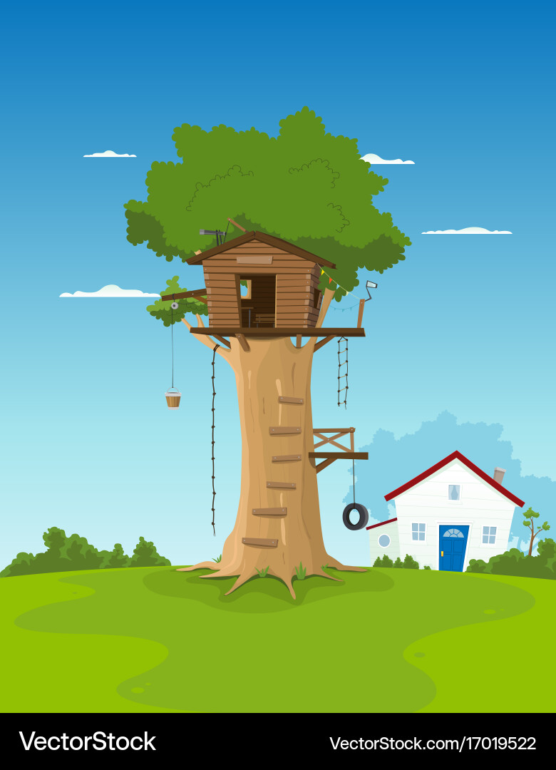 Tree house in garden backyard Royalty Free Vector Image