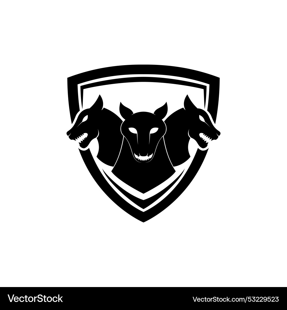 Abstract cerberus head logo inside shield Vector Image