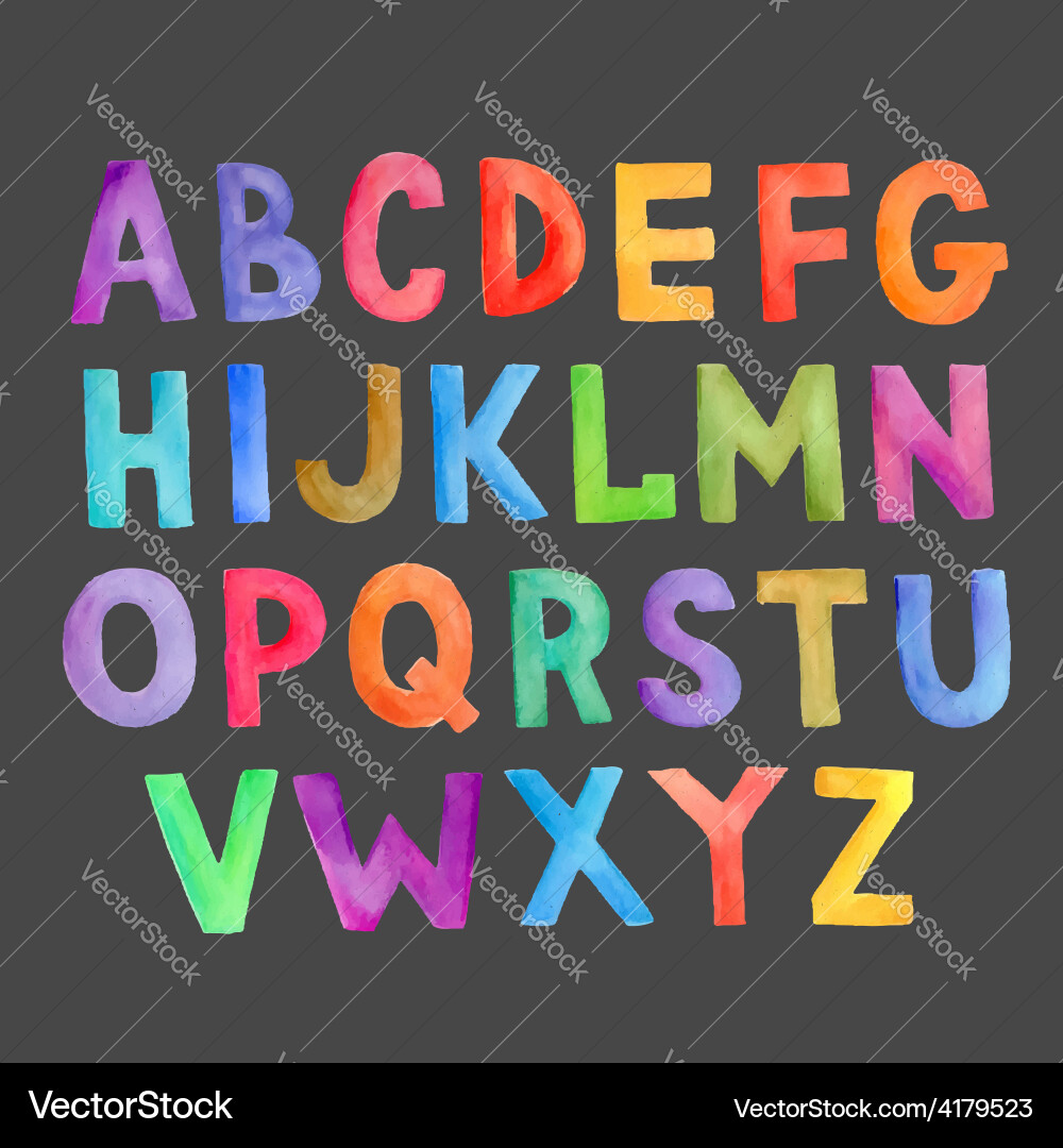 Colorful Watercolor Alphabet Set Royalty Free Vector Image