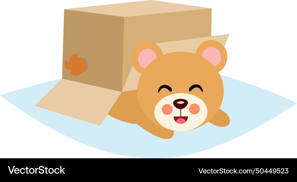 Cute teddy bear under cardboard box Royalty Free Vector