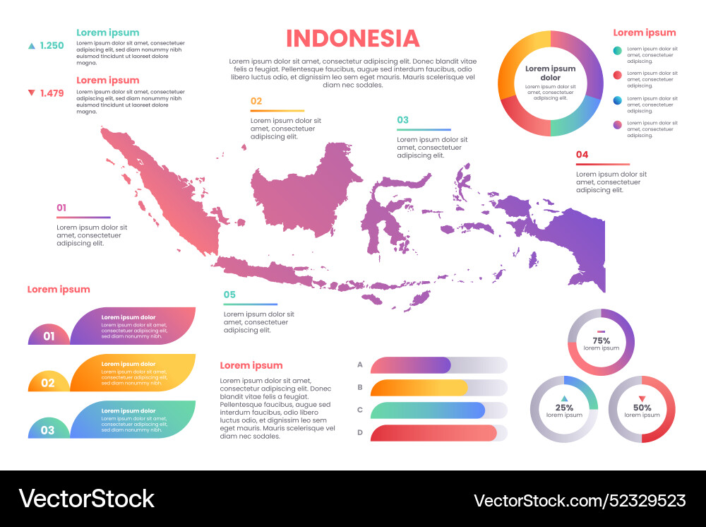 Indonesia map infographics Royalty Free Vector Image