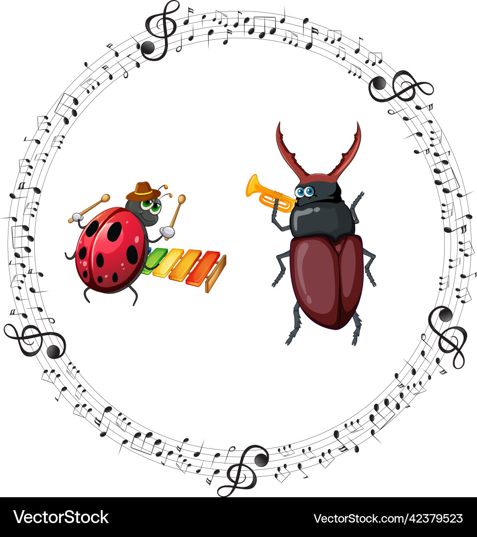Ladybug and beetle playing music Royalty Free Vector Image
