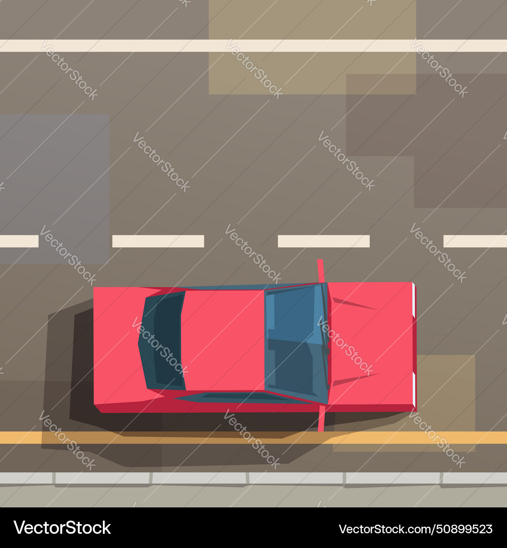 Red car driving on road top view Royalty Free Vector Image