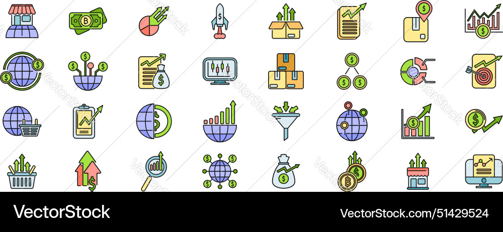 Emerging market icons set color line Royalty Free Vector