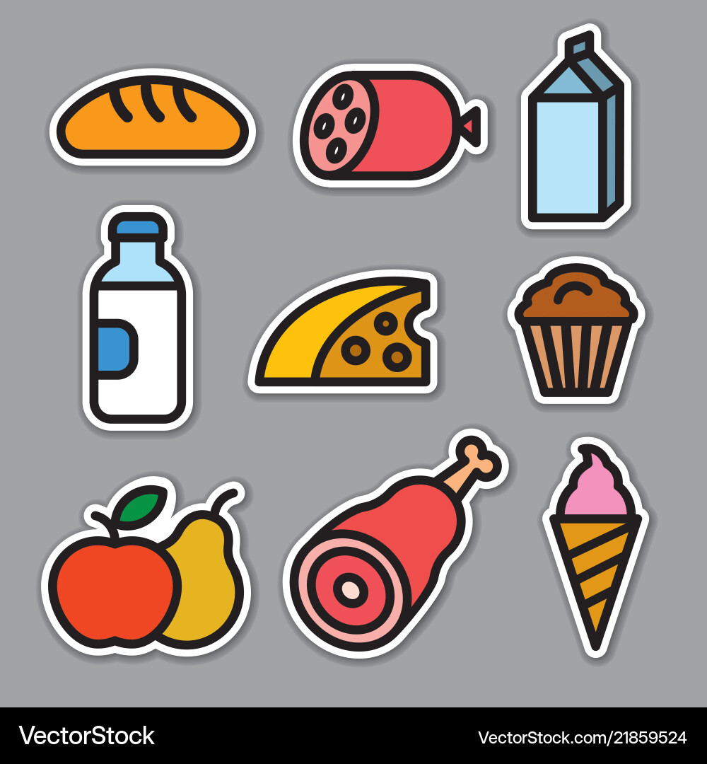 Food and grocery stickers Royalty Free Vector Image