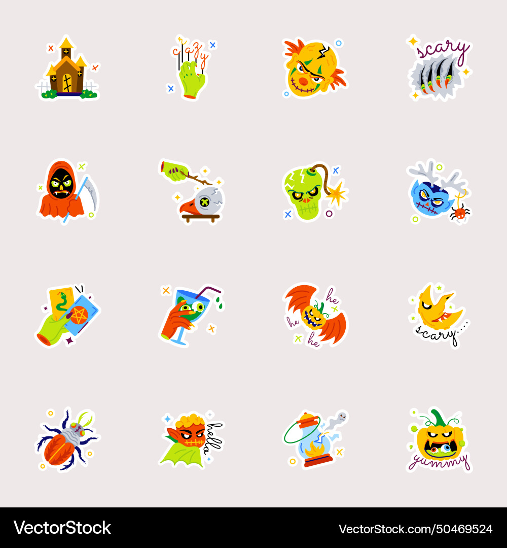 Halloween sticker set in flat style Royalty Free Vector