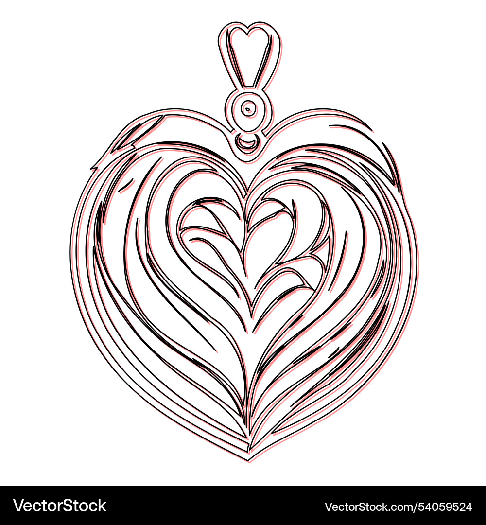 Heart shaped locket outline sketch red Royalty Free Vector