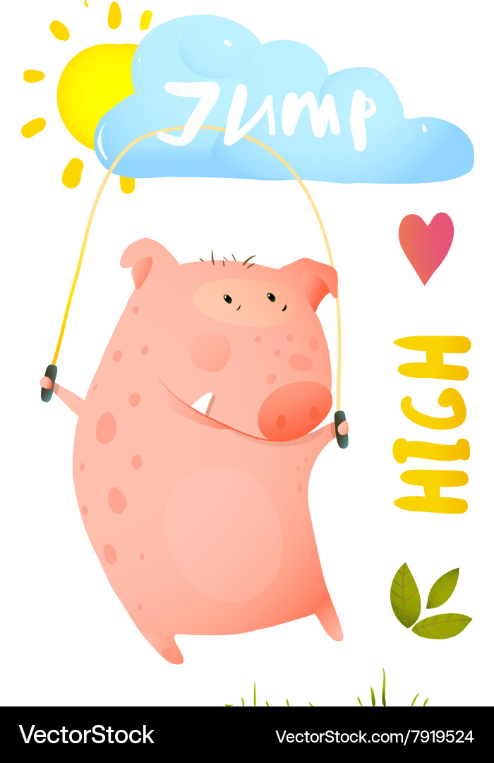 Pig jumping rope for children Royalty Free Vector Image