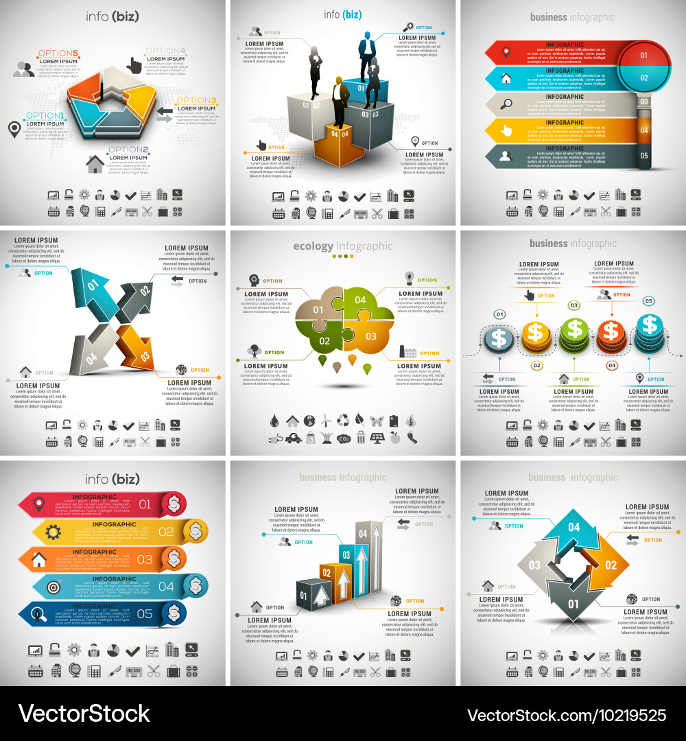 9 in 1 infographic bundle Royalty Free Vector Image