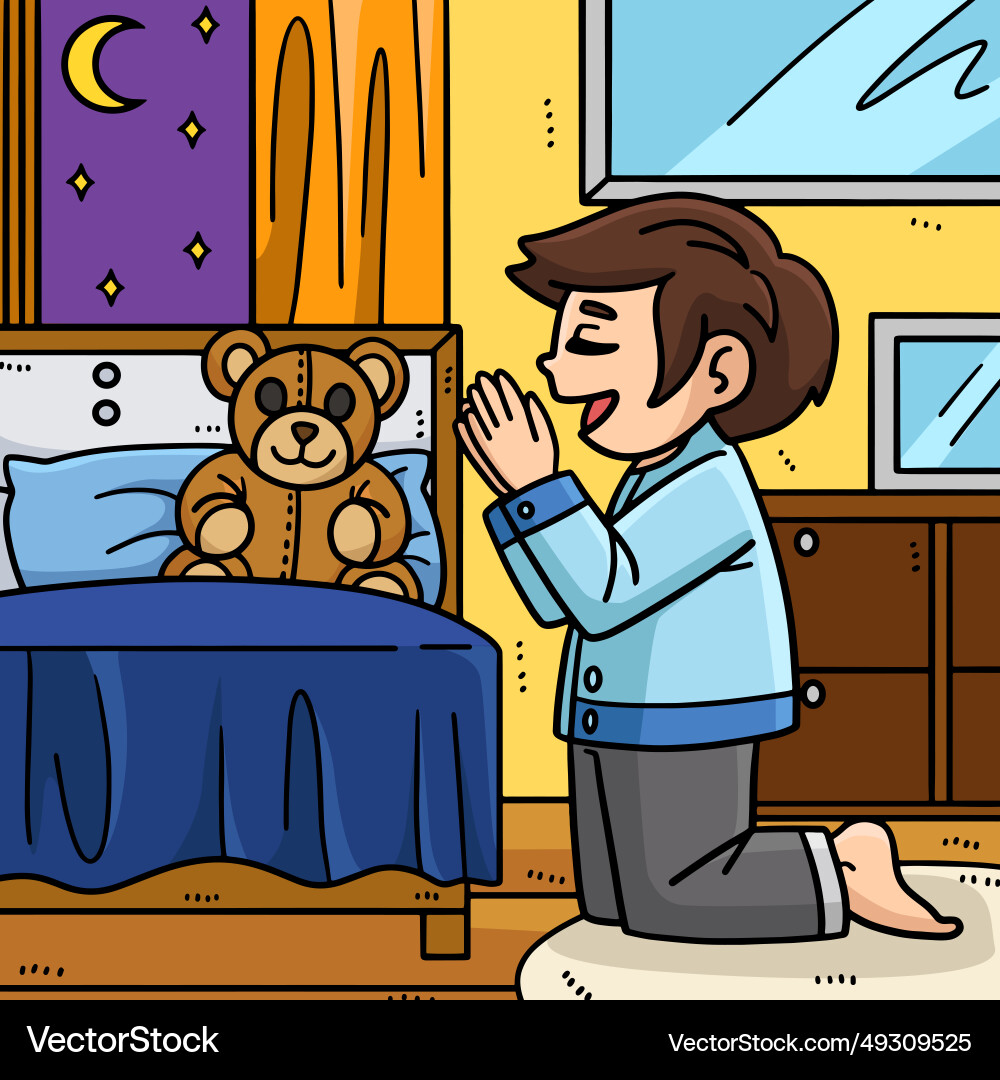 Christian praying child colored cartoon Royalty Free Vector
