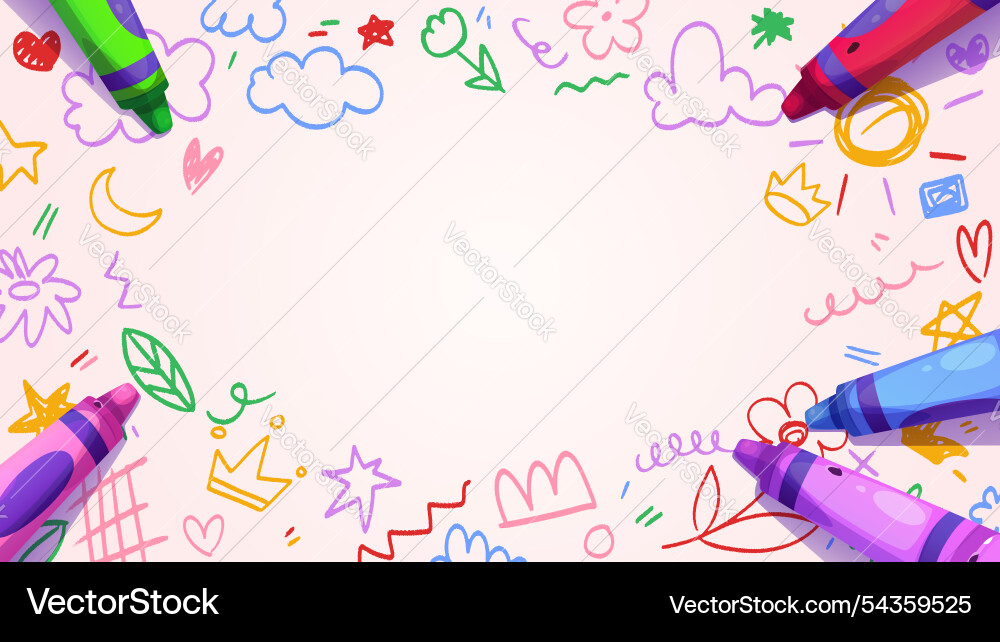 Playful kindergarten border with crayon doodles Vector Image