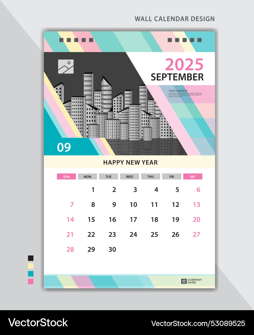 September 2025 layout wall calendar template Vector Image