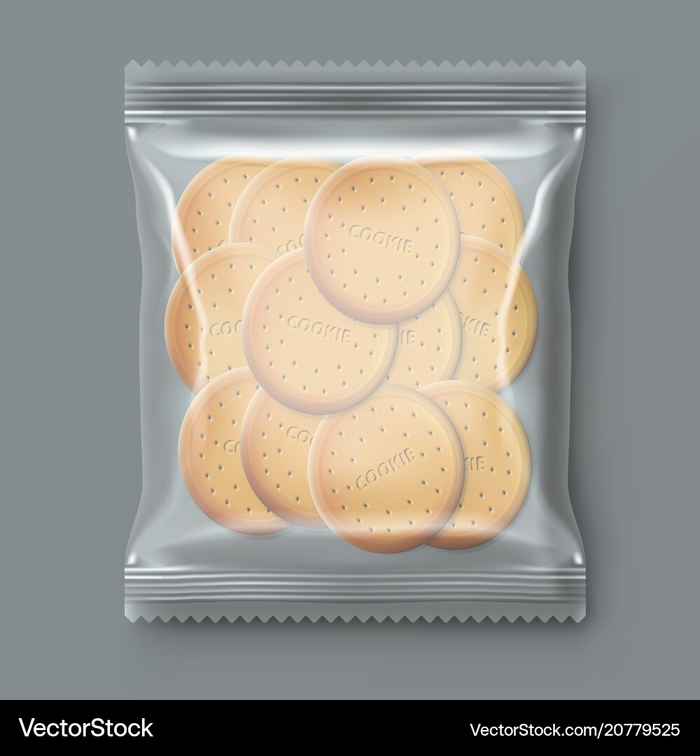 Transparent plastic snack cookie pack Royalty Free Vector