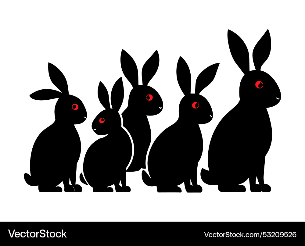 Black bunnies silhouette with red eyes Royalty Free Vector