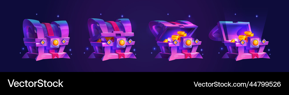 Cartoon treasure chest animation set Royalty Free Vector
