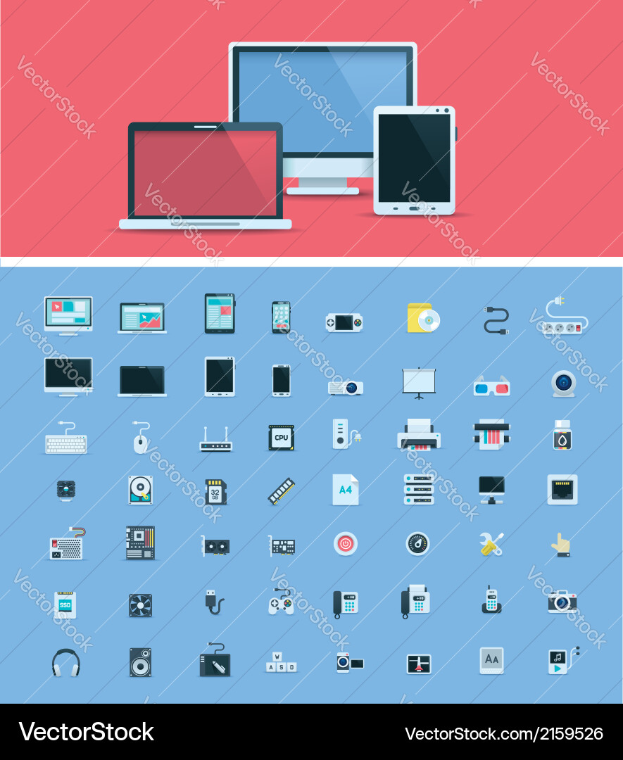 Computer hardware icon set Royalty Free Vector Image