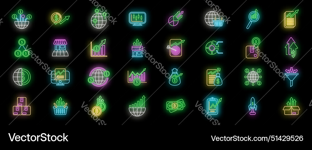 Emerging market icons set neon Royalty Free Vector Image