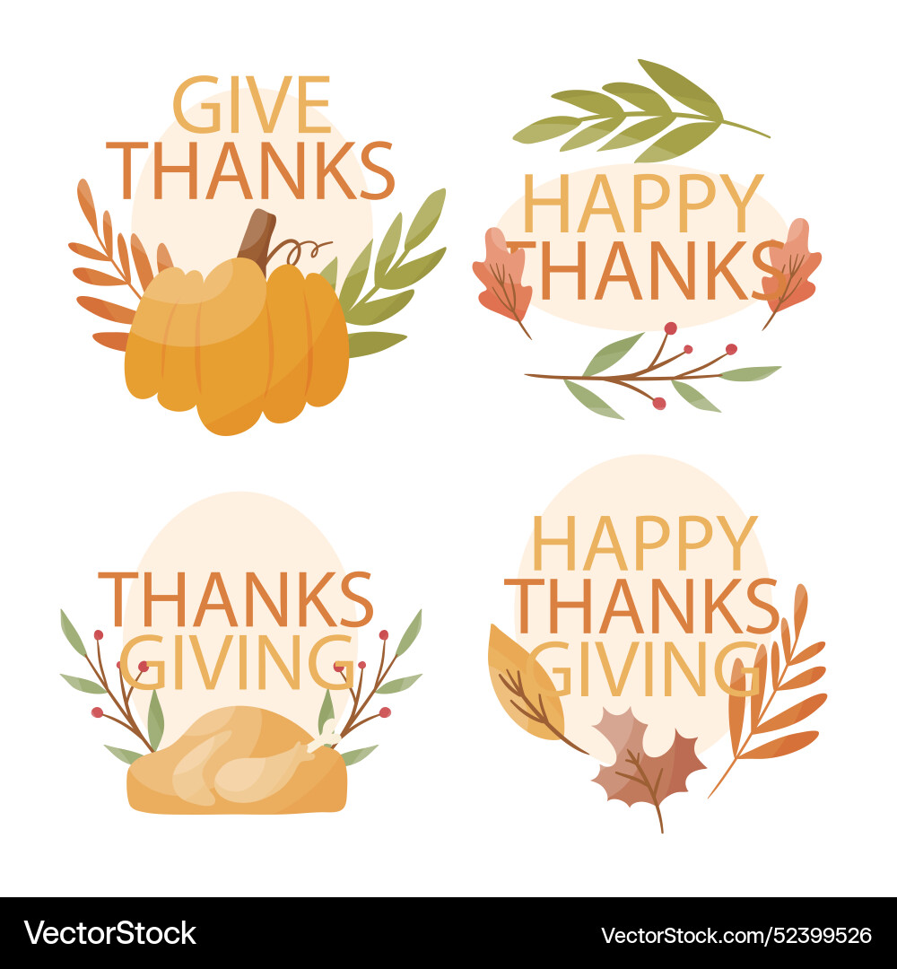 Hand drawn design thanksgiving labels Royalty Free Vector