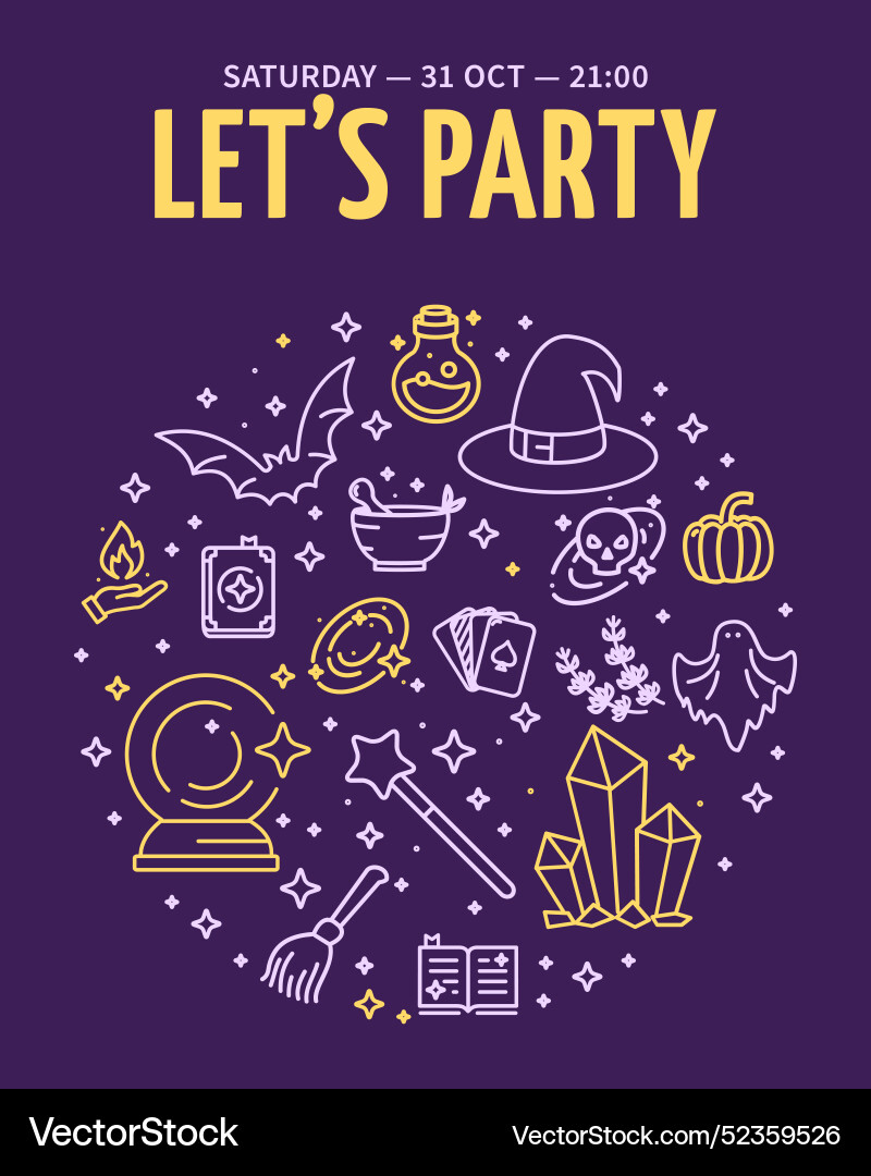 Magic halloween lets party invitation placard – Royalty-Free Vector ...