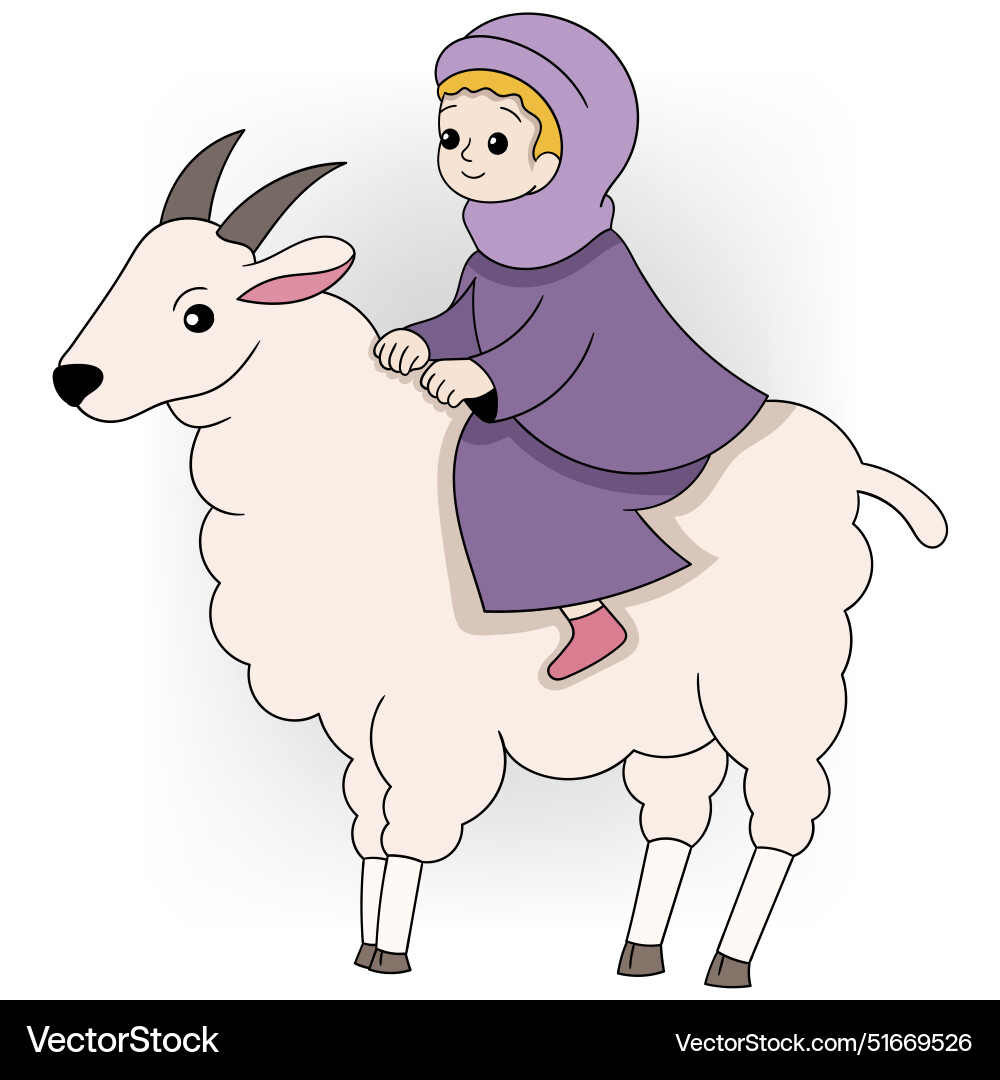 Muslim boy riding a goat Royalty Free Vector Image