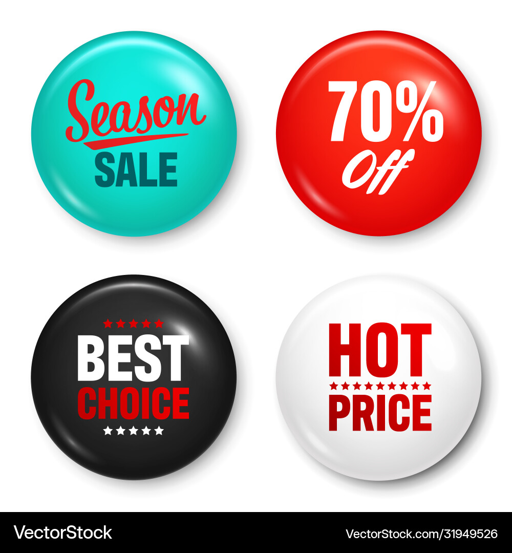 Realistic badges with text product promotion Vector Image