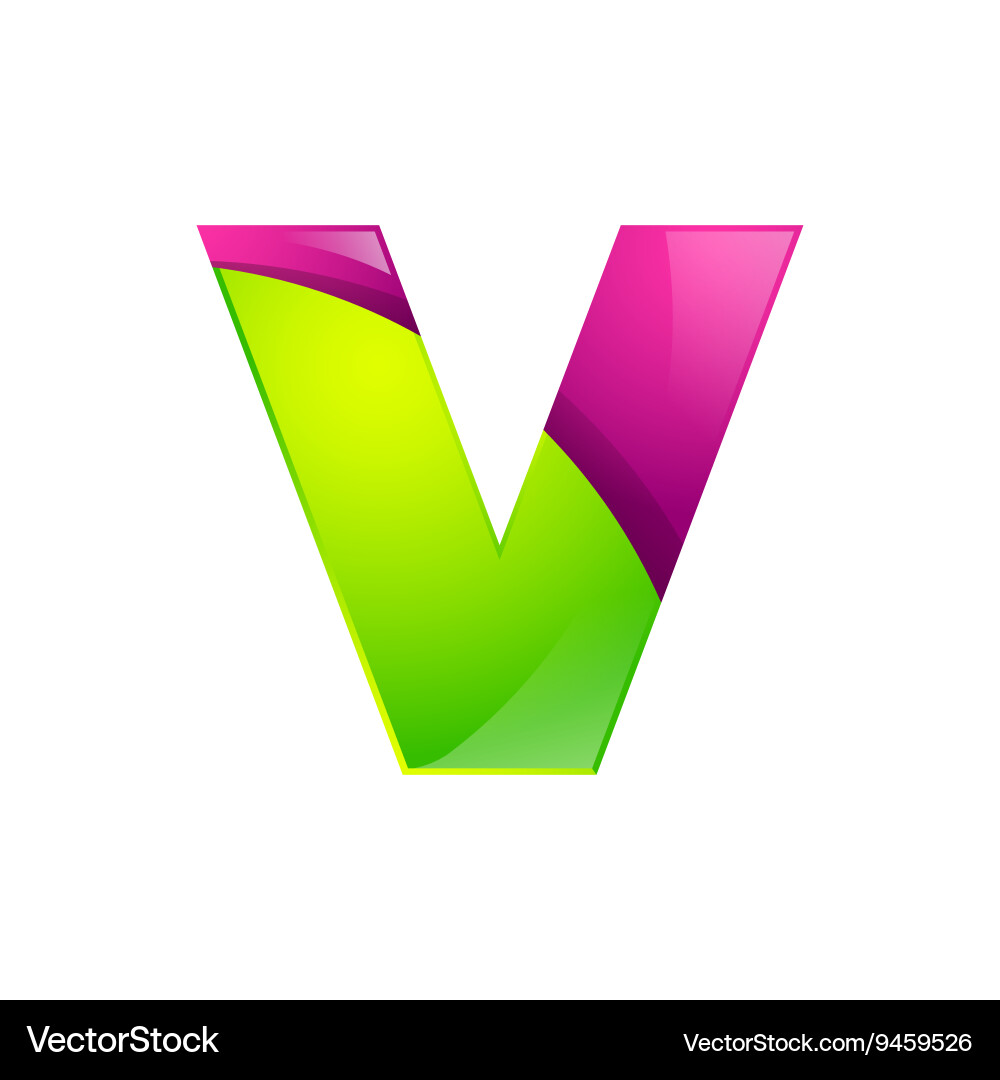 V letter green and pink logo design template Vector Image