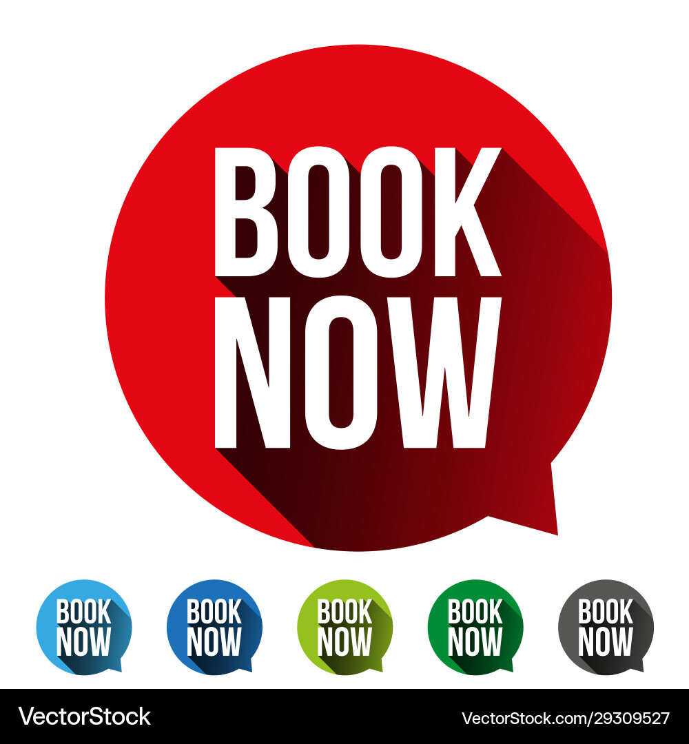 Book now button label set Royalty Free Vector Image