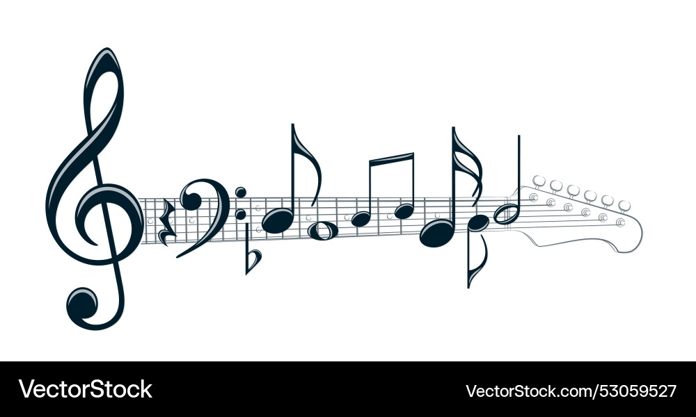 Guitar symbol with musical notes – Royalty-Free Vector | VectorStock