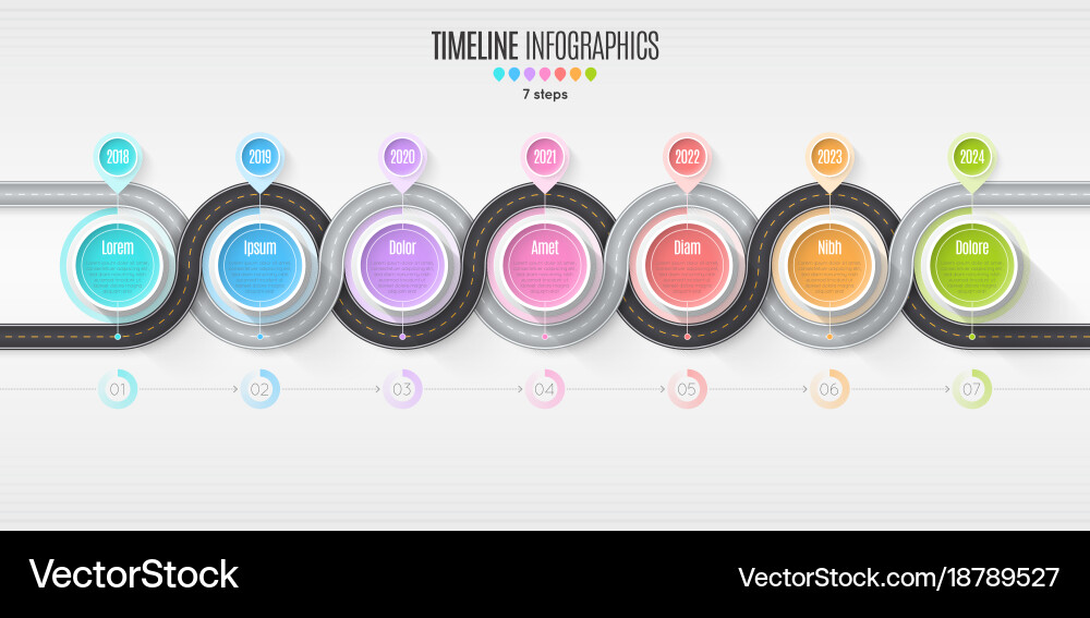 Navigation map infographic 7 steps timeline Vector Image
