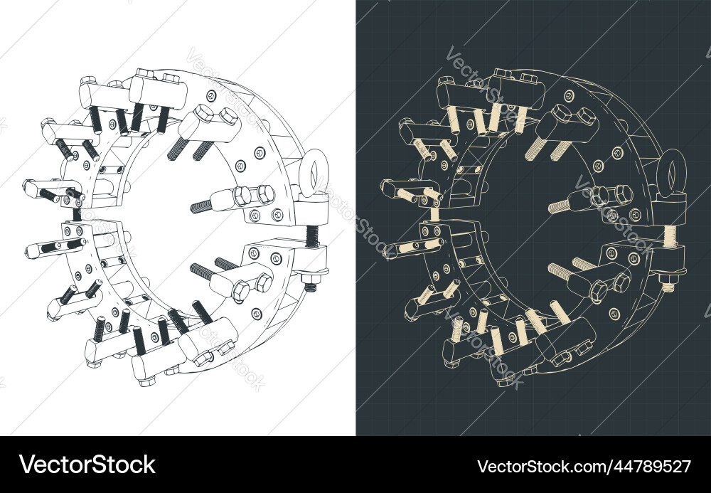 Pipe clamps blueprints Royalty Free Vector Image