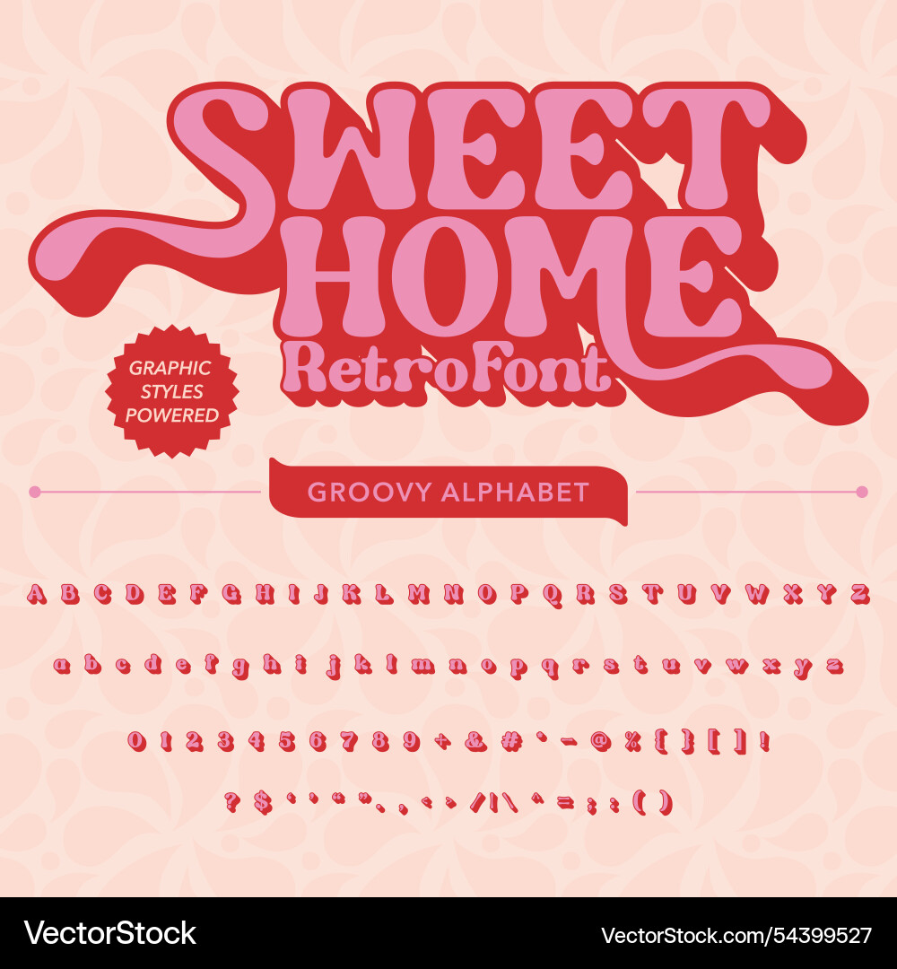 Retro groovy vintage display bold font alphabet Vector Image