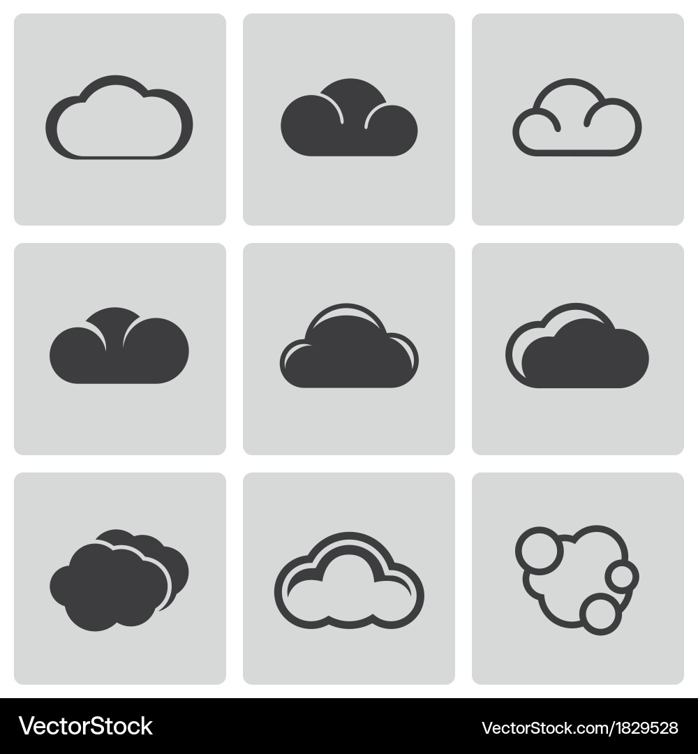 Black cloud icons set Royalty Free Vector Image
