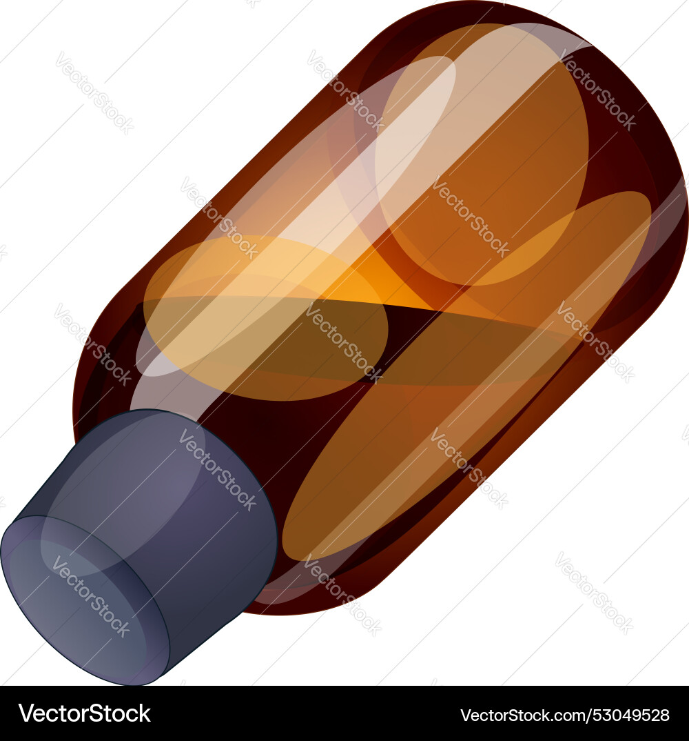 Brown glass syrup bottle lying with blue cap Vector Image
