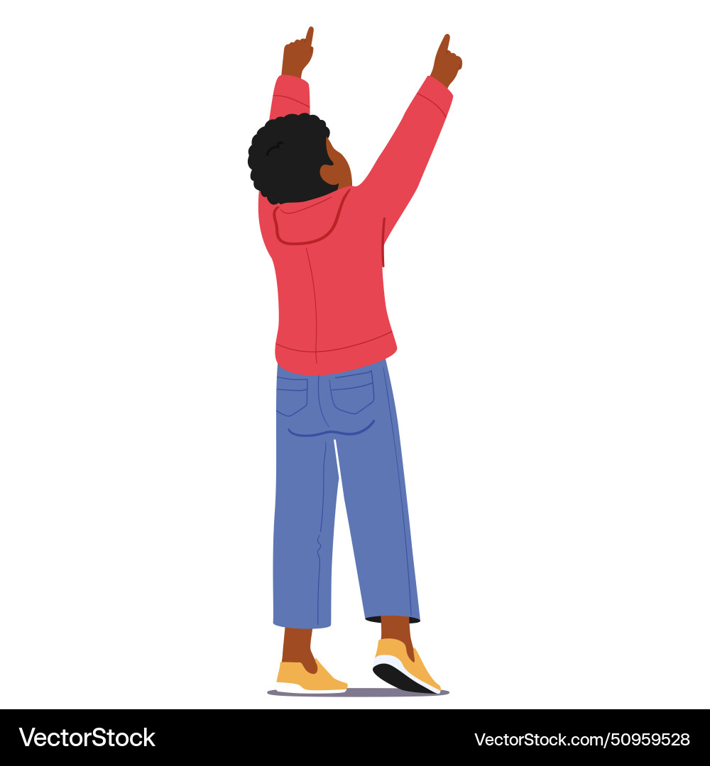 Child boy character extends an arms upwards back Vector Image