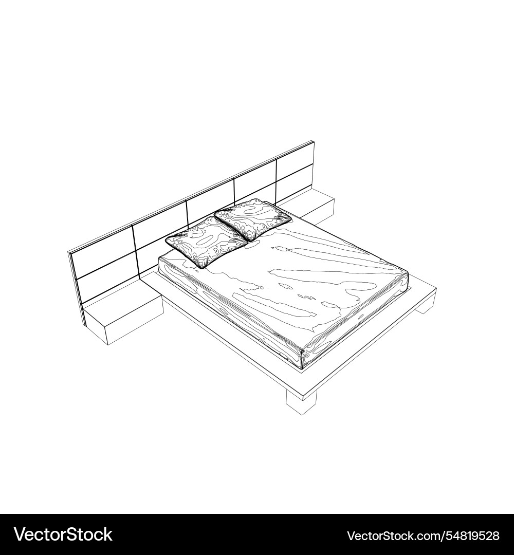 Contour line drawing of double bed modern Vector Image