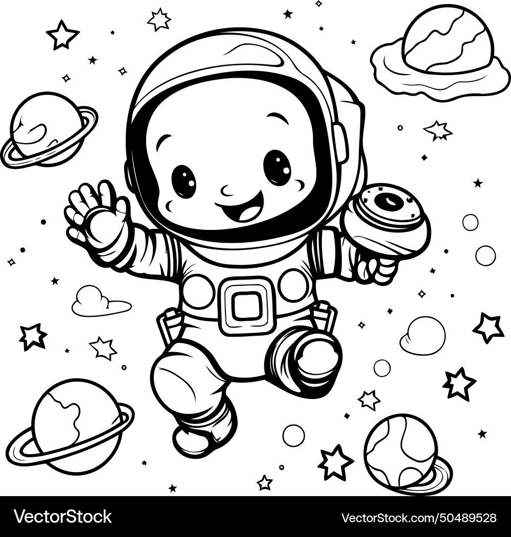 Cute astronaut with space theme for coloring book Vector Image