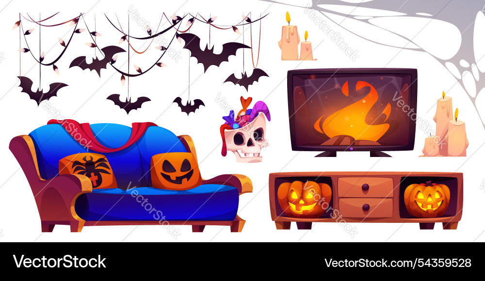 Halloween themed living room interior set Vector Image