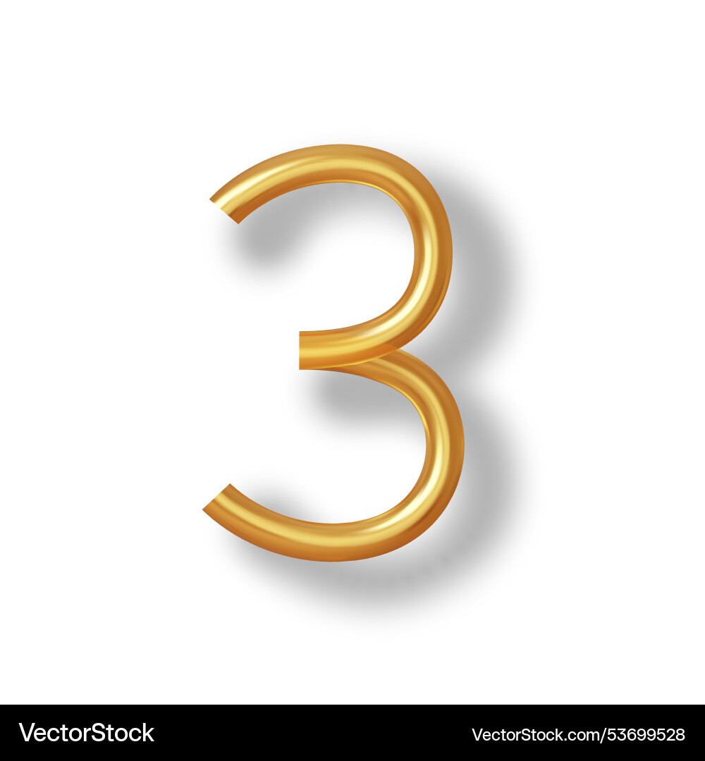 Numeral 3 - golden plastic balloon number three Vector Image
