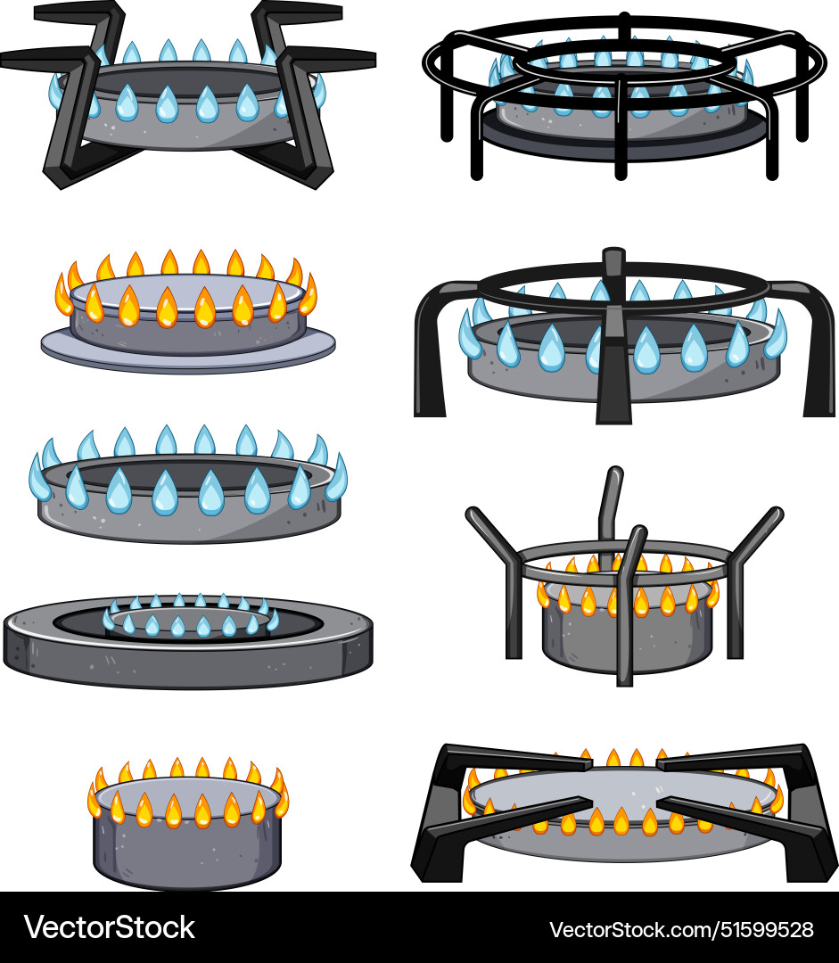 Stove burner set cartoon Royalty Free Vector Image
