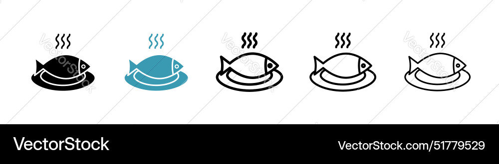 Cooked fish line icon set Royalty Free Vector Image