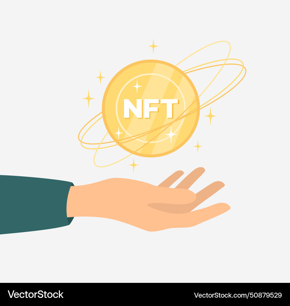 Hand holding nft - non fungible token flat Vector Image