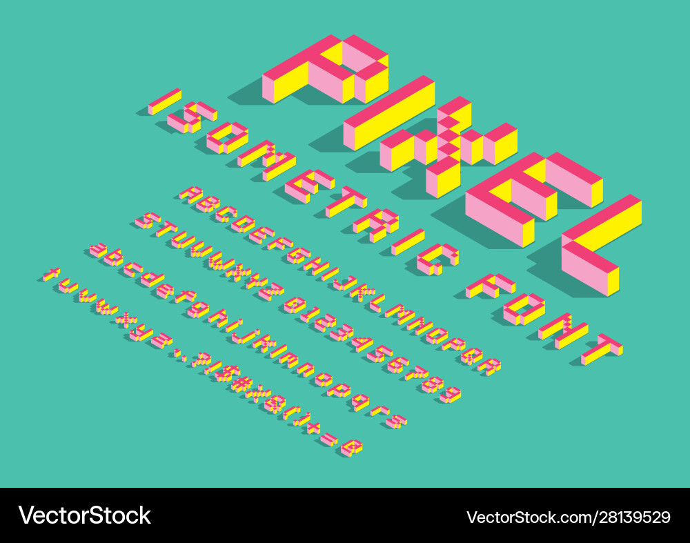 Isometric pixel font Royalty Free Vector Image