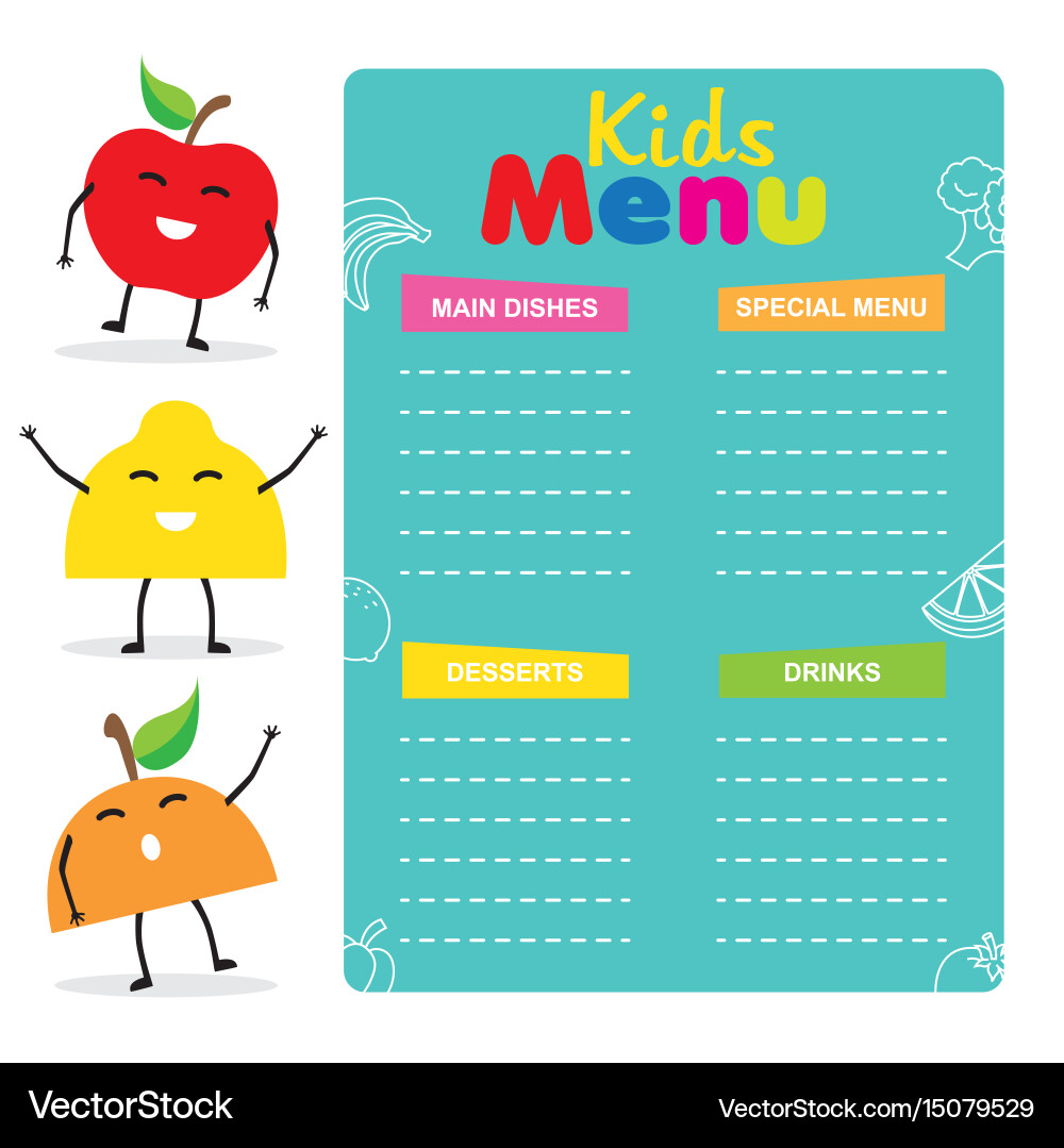 Kids menu template Royalty Free Vector Image - VectorStock