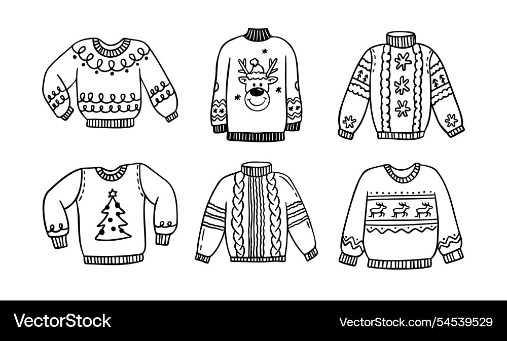 Warm hand drawn christmas knitted sweaters with a Vector Image