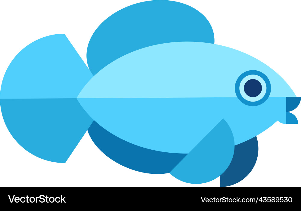 Blue fish flat icon marine fauna symbol Royalty Free Vector