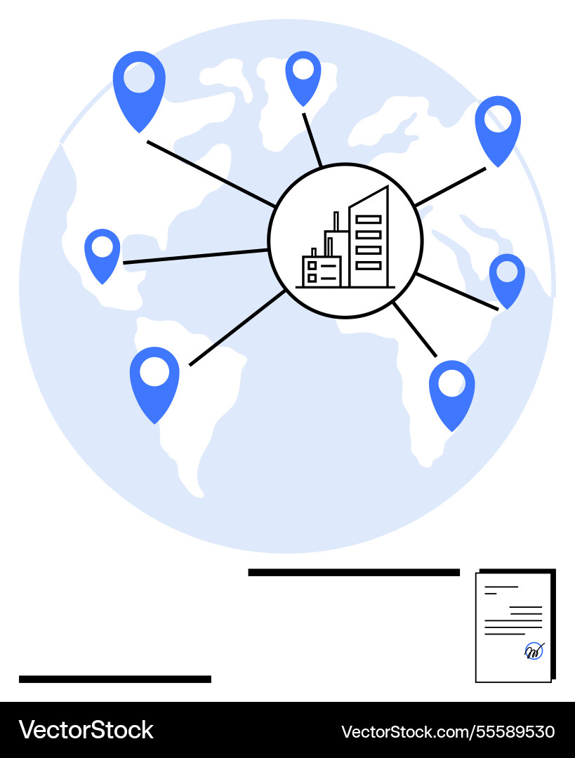 Global business network with industrial hub Vector Image