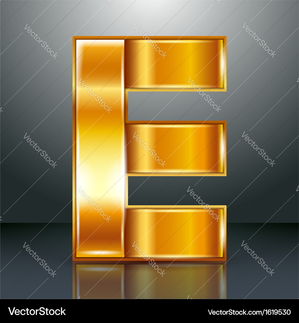 Golden Metallic Ribbon Letter E Royalty Free Vector Image