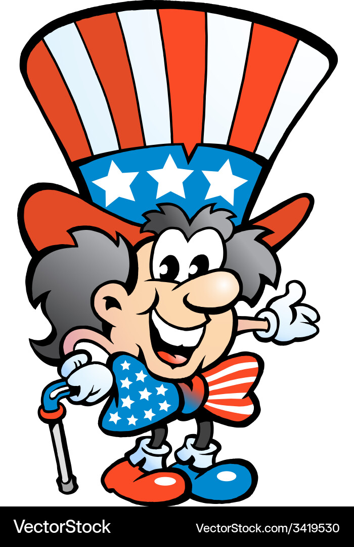 Hand-drawn of an old happy uncle sam Royalty Free Vector