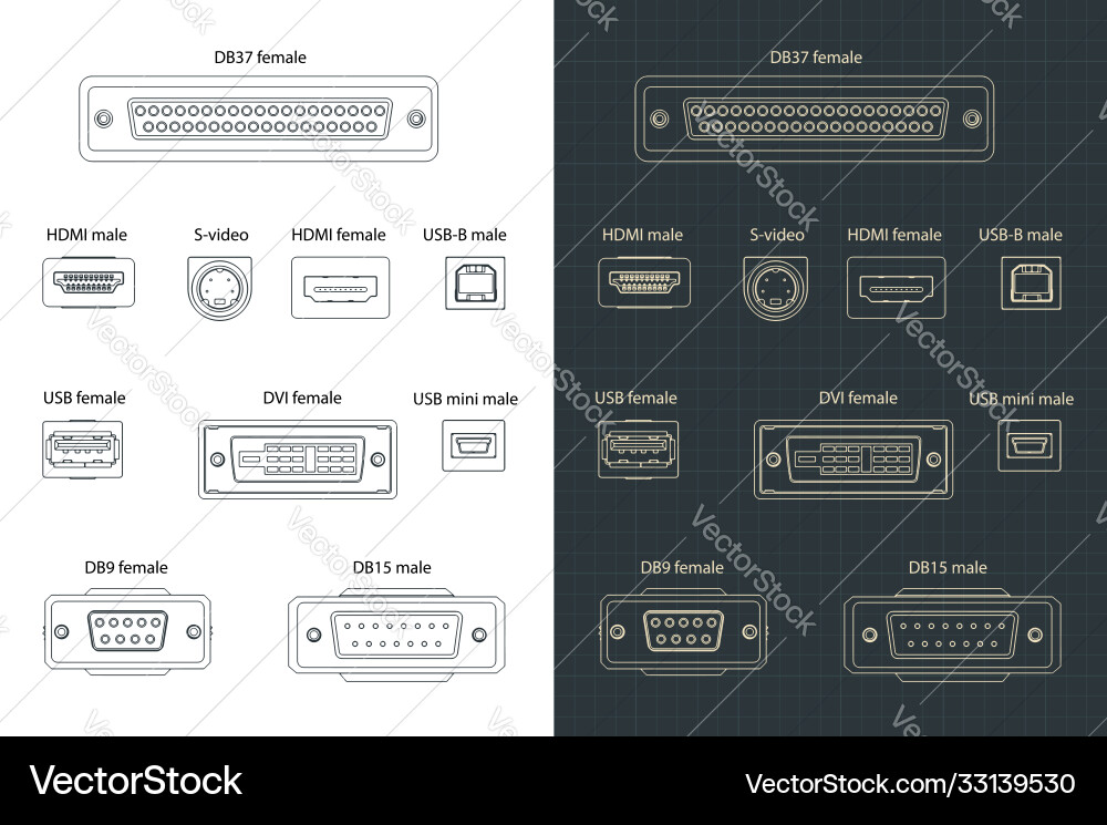 Interface plug and sockets drawing Royalty Free Vector Image